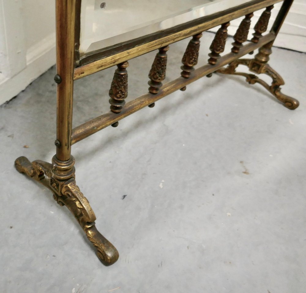 Large Victorian Brass and Roses Painted Mirror Fire Screen, 1880s for ...