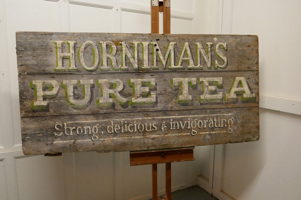 Large Painted Wooden Advertising Sign, Hornimans Pure Tea, 1950 for ...