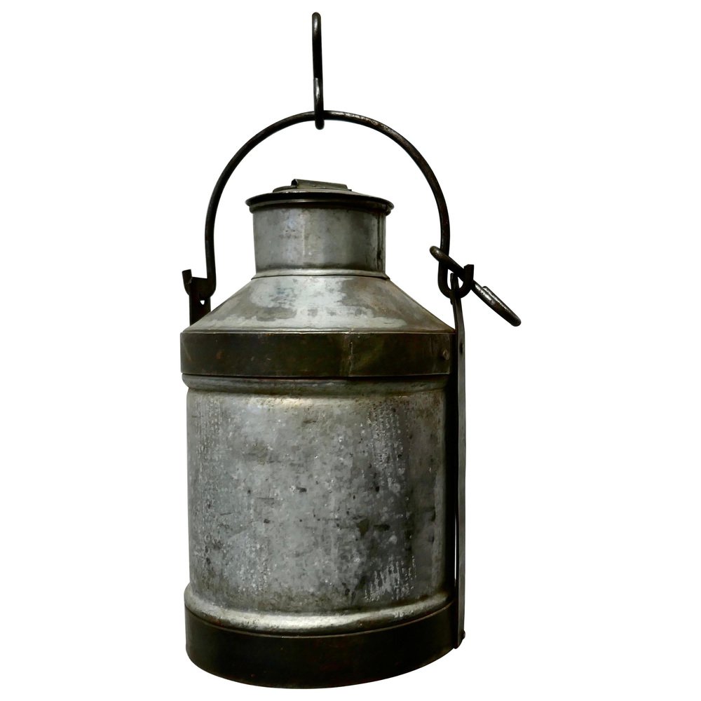 Bidone da latte grande in metallo galvanizzato con reggette in ferro ...