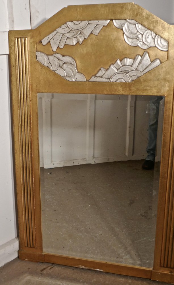 Large French Art Deco Odeon Style Gilt Wall Mirror, 1920s for sale at ...