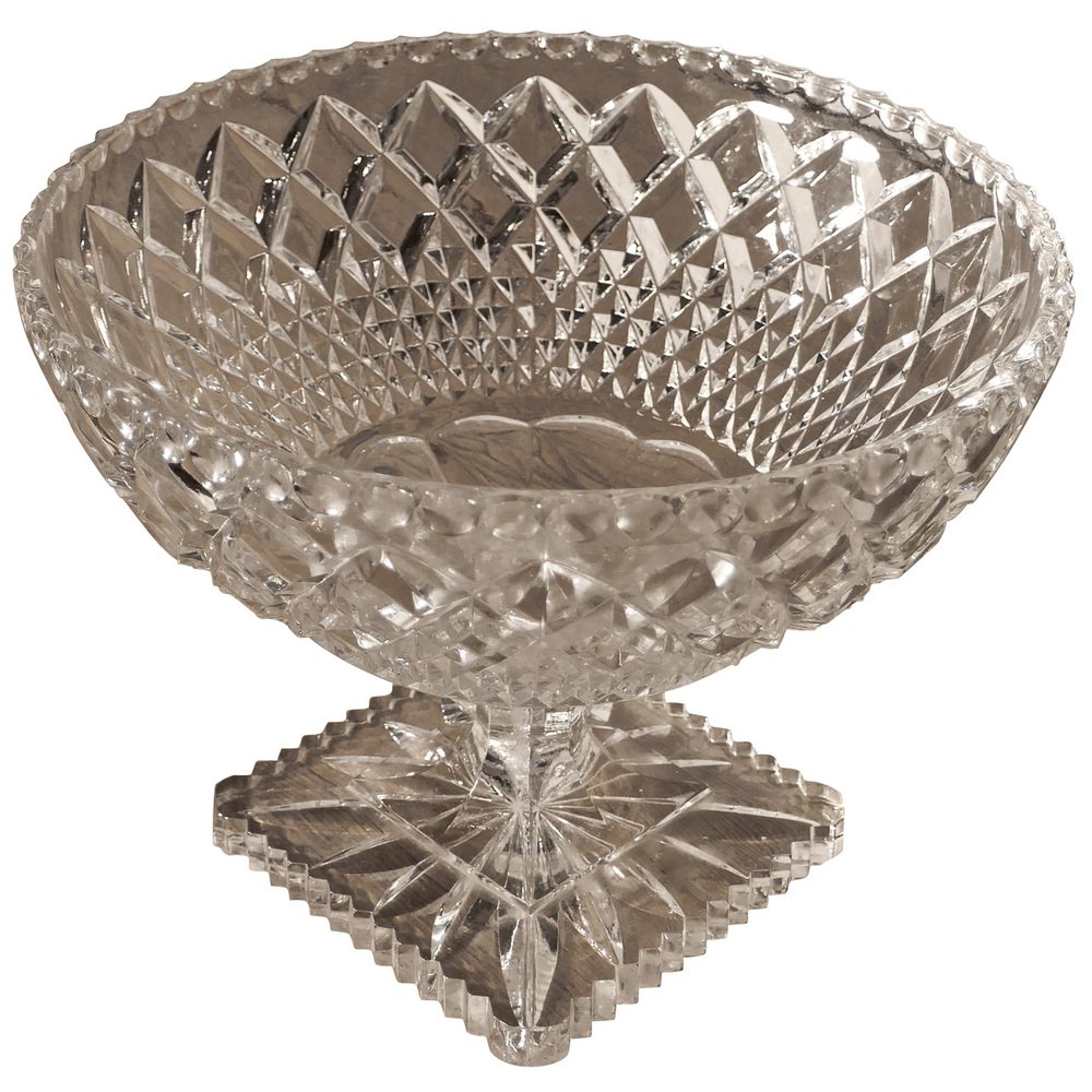 Große Französische Tazza Obstschale aus Kristallglas mit Diamantschliff ...