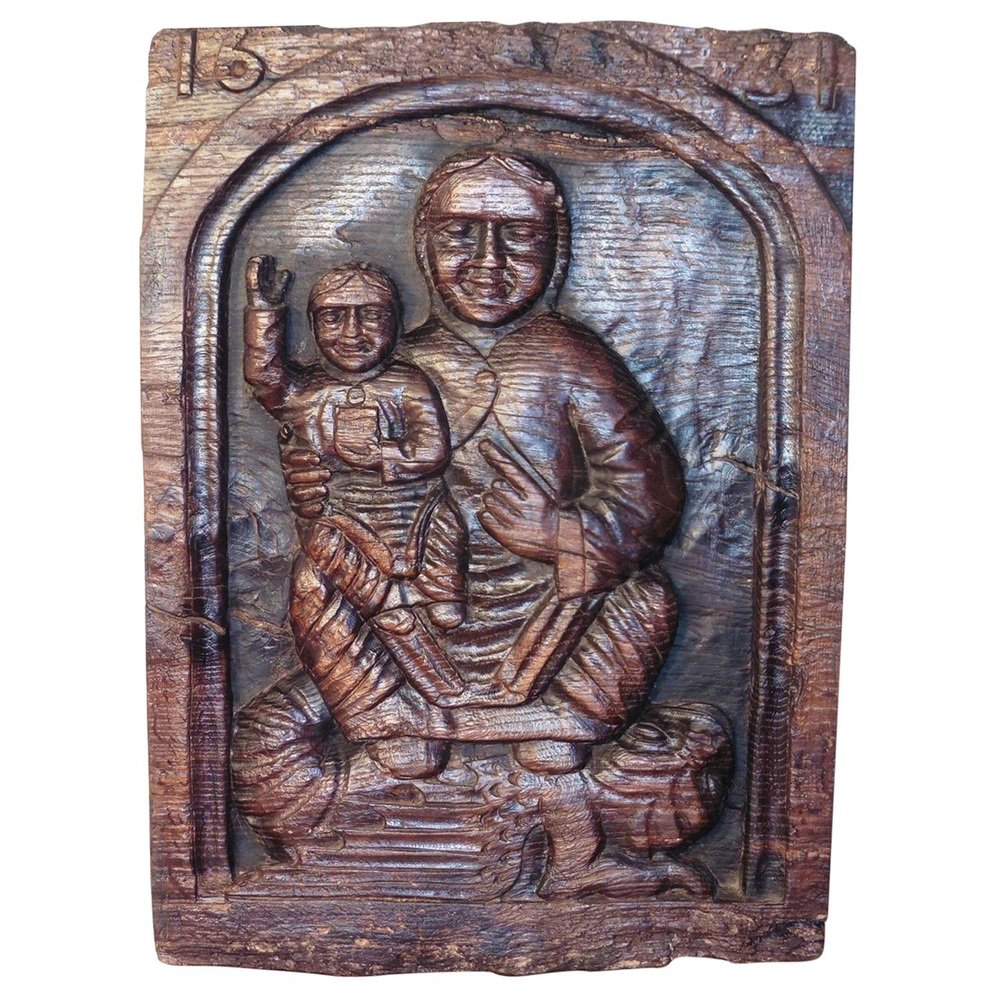 Primitive Religious Carved Oak Panel, 1631 for sale at Pamono