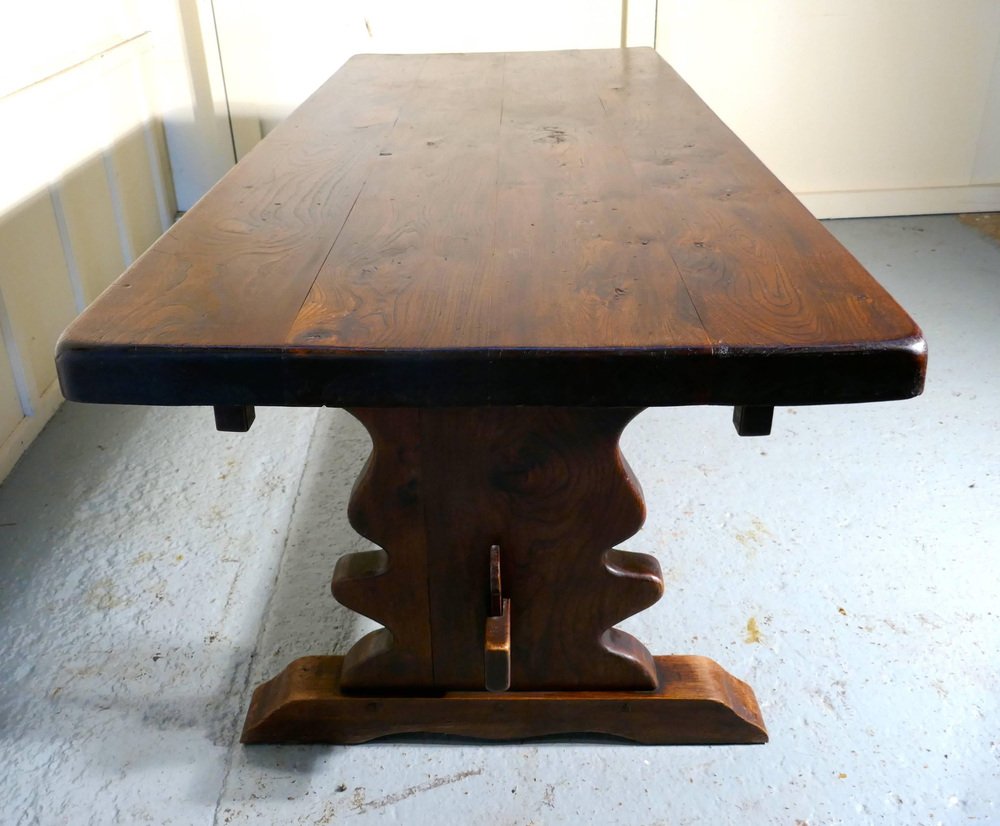 Large French Elm Refectory Extending Table, 1900s for sale at Pamono