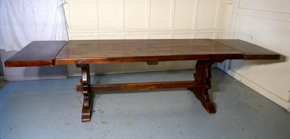 Large French Elm Refectory Extending Table, 1900s for sale at Pamono
