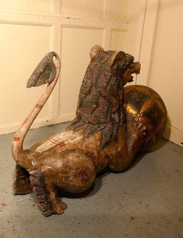 Large Carved Wooden Temple Lion, 1880 for sale at Pamono