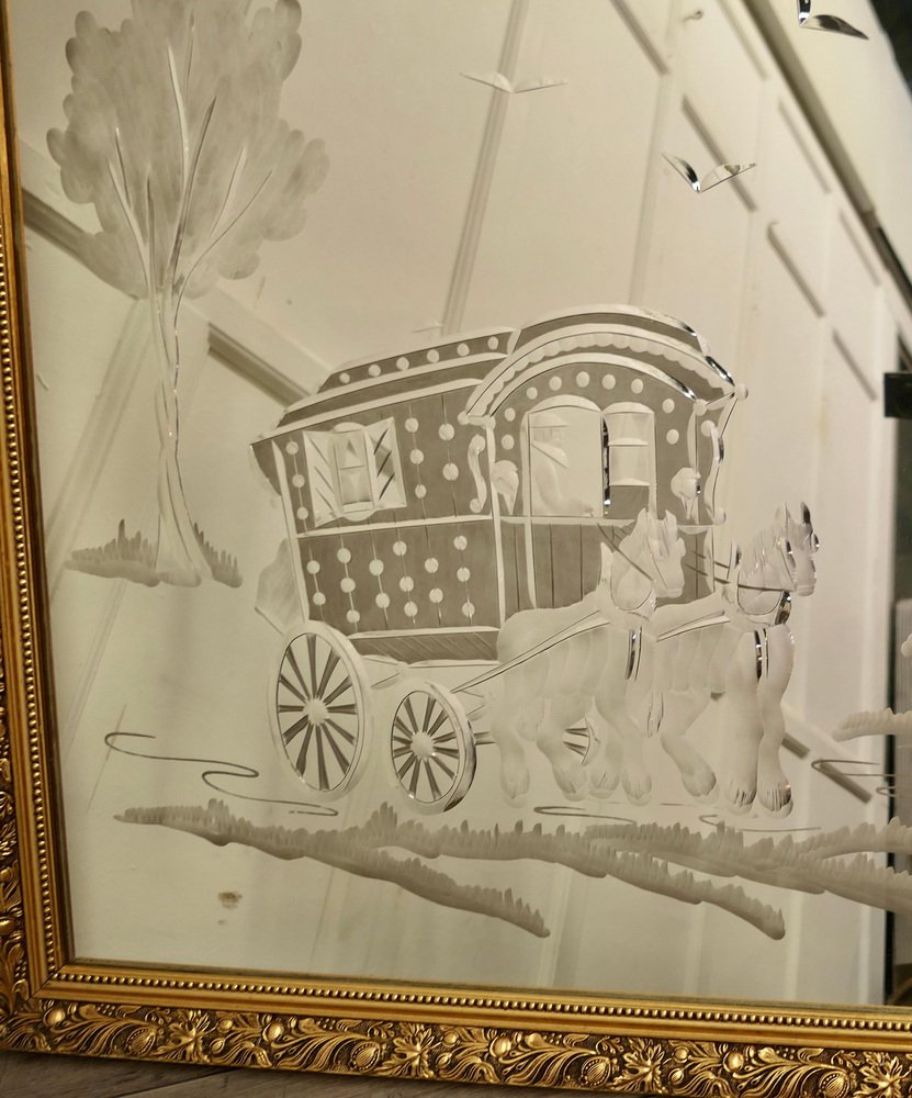Folk Art Engraved Mirror with Horse Drawn Romany Caravan, 1960s for ...