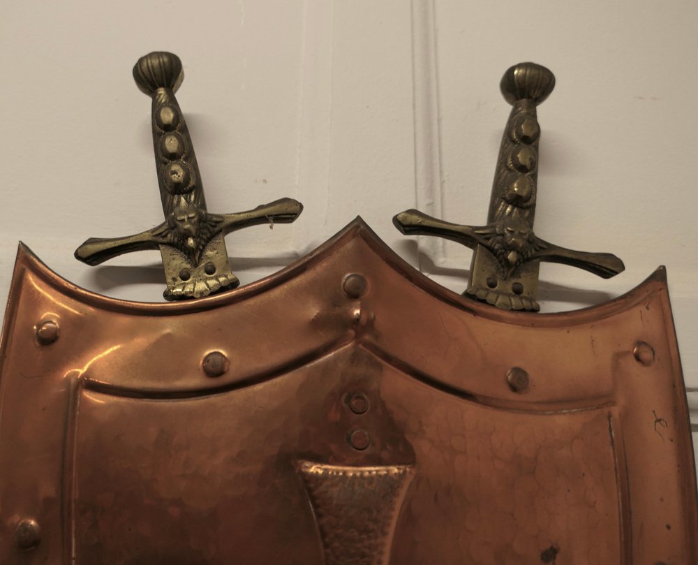 Arts and Crafts Wall Hanging Copper Shield with Cross Swords, 1880s for ...