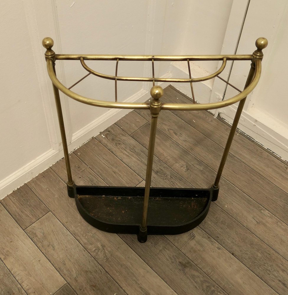 Curved Brass & Iron Umbrella Stand, 1880s for sale at Pamono