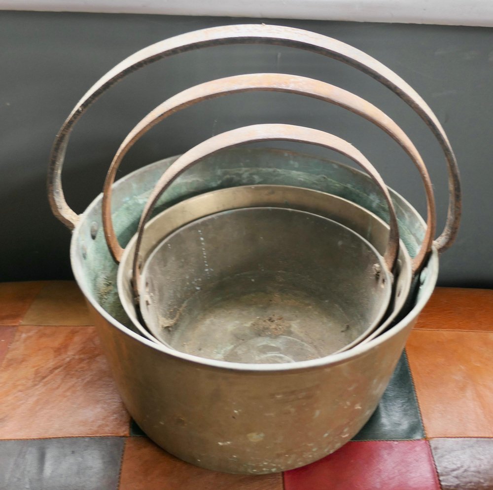 Antique Brass Cooking Pots, 1800s, Set of 3 for sale at Pamono