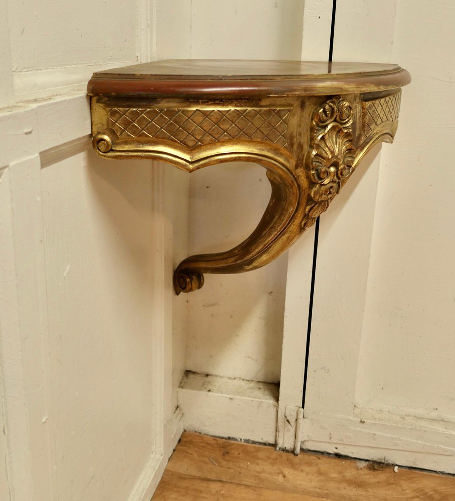 French Carved Gilt Corner Console Wall Shelf, 1890s for sale at Pamono
