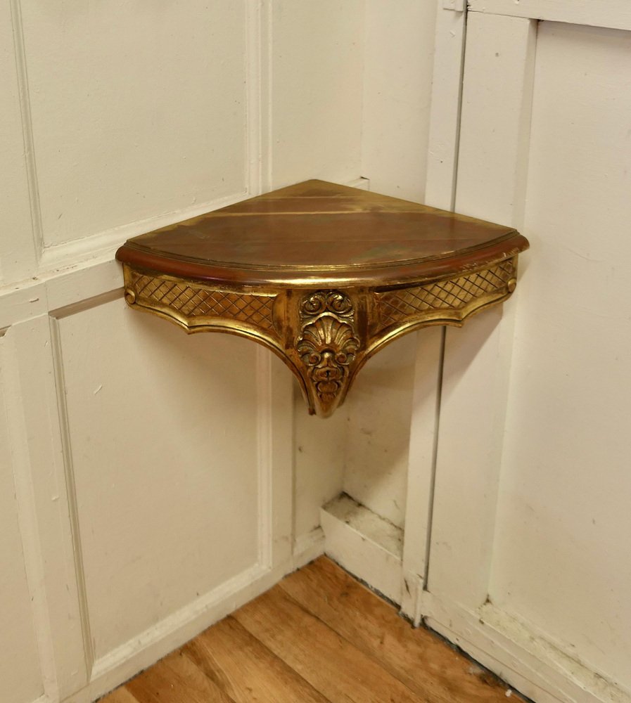 French Carved Gilt Corner Console Wall Shelf, 1890s for sale at Pamono