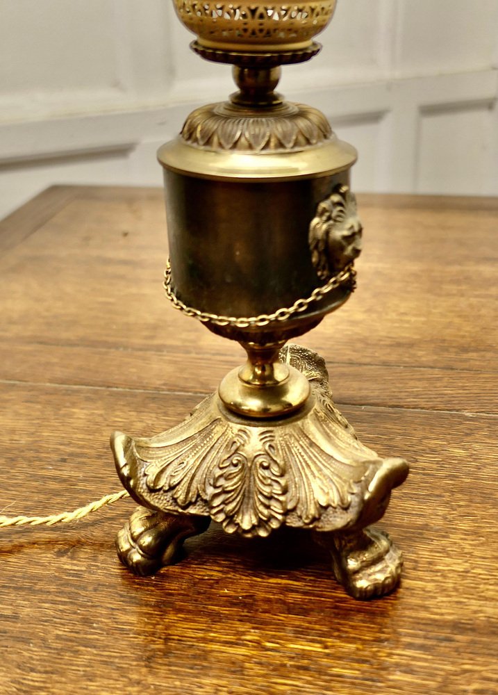 Napoleon III French Brass Oil Lamp with Lions and Chains, 1880s for ...