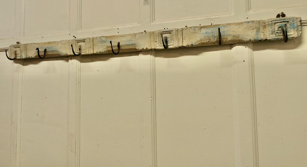 Long 19th Century Folk Art Wooden 7 Peg Coat Rack, 1880s for sale at Pamono