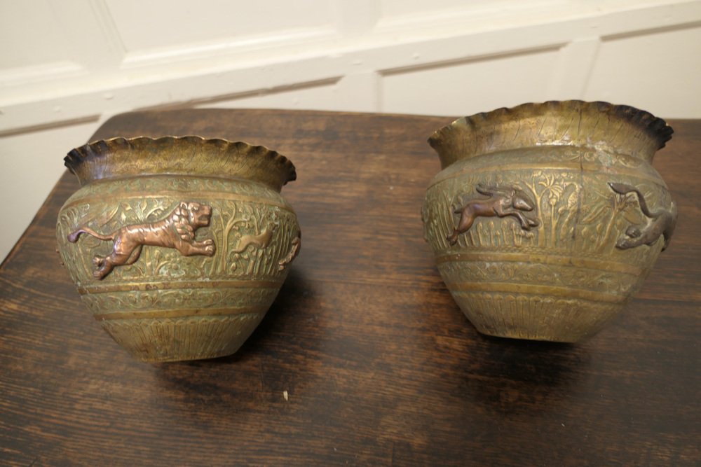 19th Century North African Brass and Copper Jardiniere Pots, Set of 2 ...