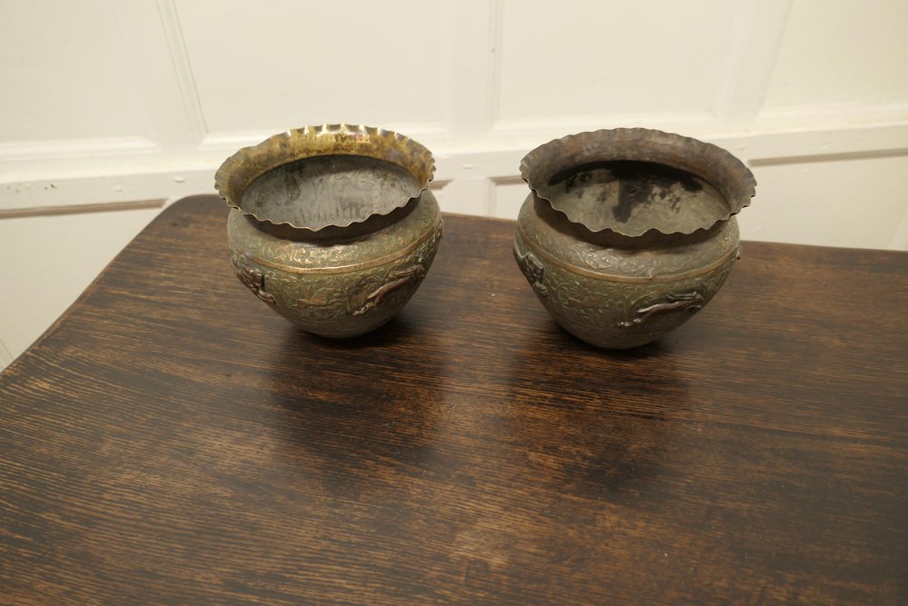 19th Century North African Brass and Copper Jardiniere Pots, Set of 2 ...