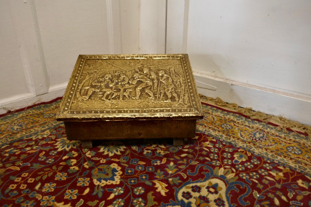 Hand Beaten Brass Fireside Slipper Box, 1920s for sale at Pamono