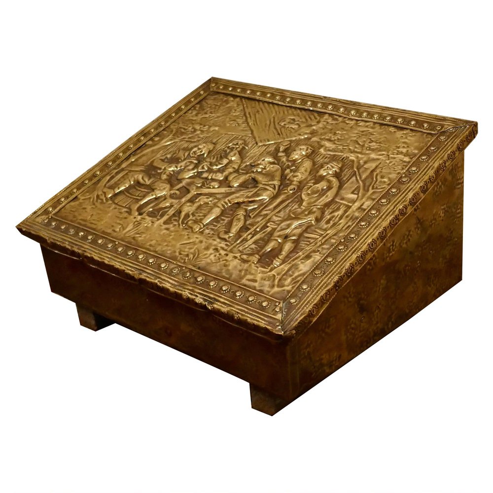 Hand Beaten Brass Fireside Slipper Box, 1920s for sale at Pamono