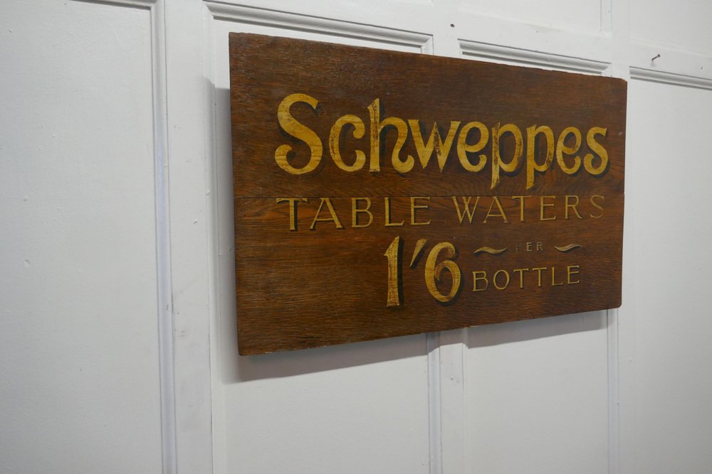 Table Waters Oak Trade Sign Board from Schweppes, 1940s for sale at Pamono