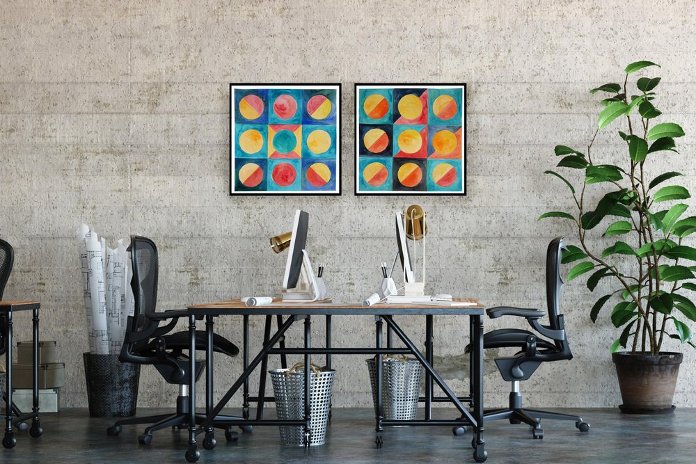 Natalia Roman, Travelling Suns in the Rainforest Diptychon, 2023, Acryl auf Aquarellpapier bei ...