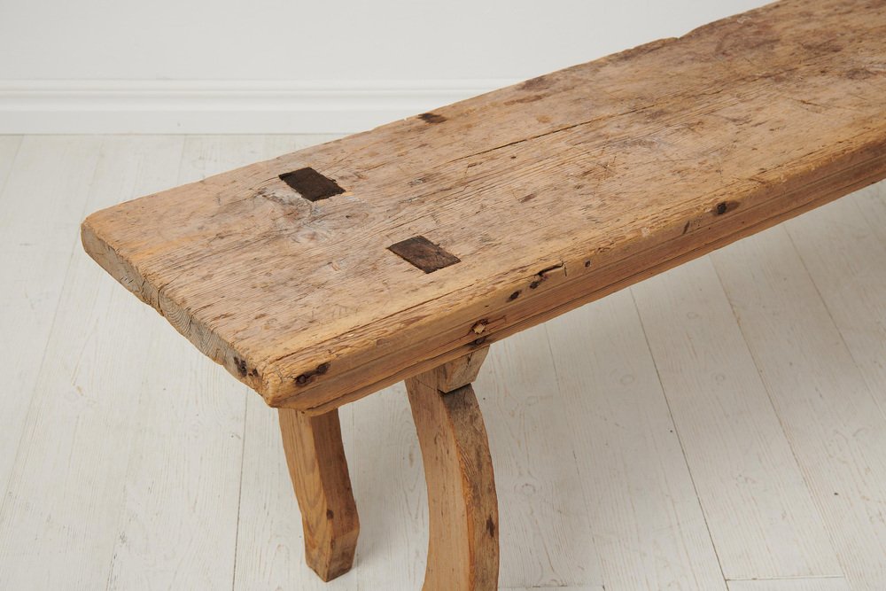 Antique Swedish Rustic Pine Bench for sale at Pamono