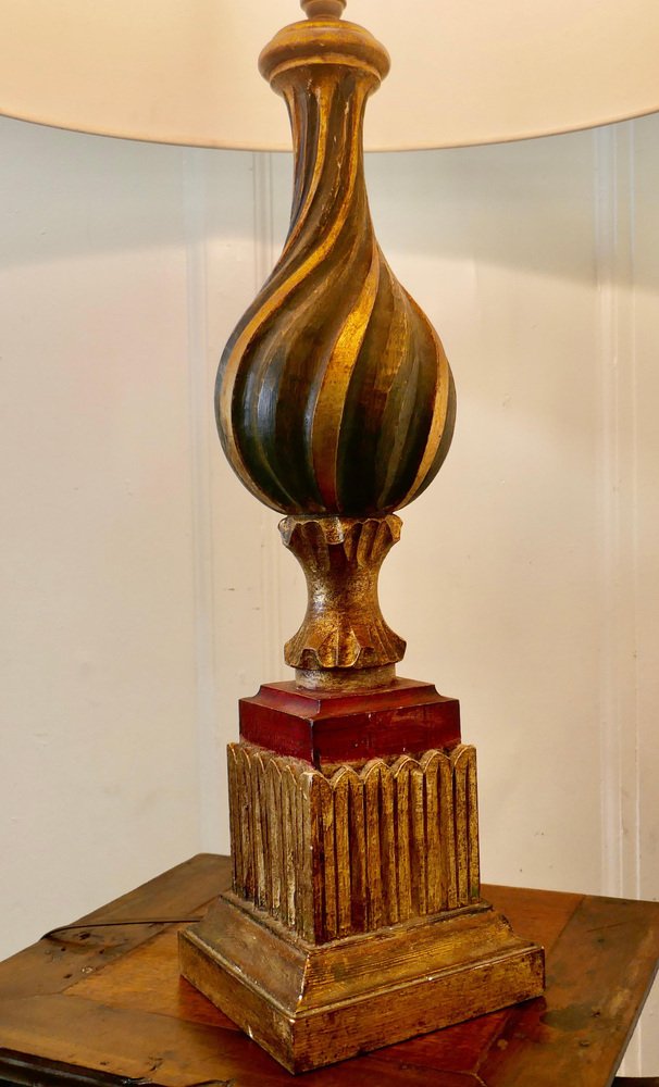 Bulbous Folk Art Painted Spanish Lamp, 1920s for sale at Pamono