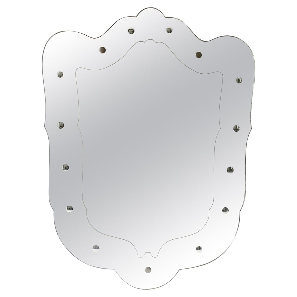 Italian Sinuous Etched Shield Shaped Mirror, 1940s for sale at Pamono