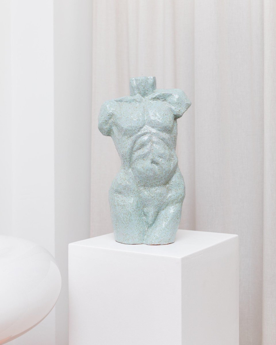 Mid-Century Torso Statue Studio Ceramic in Light Blue Sound Figure for ...