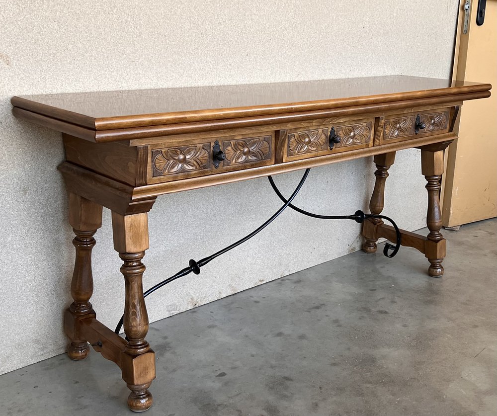 Early 20th Century Spanish Fold Out Console Table with Iron Stretcher ...