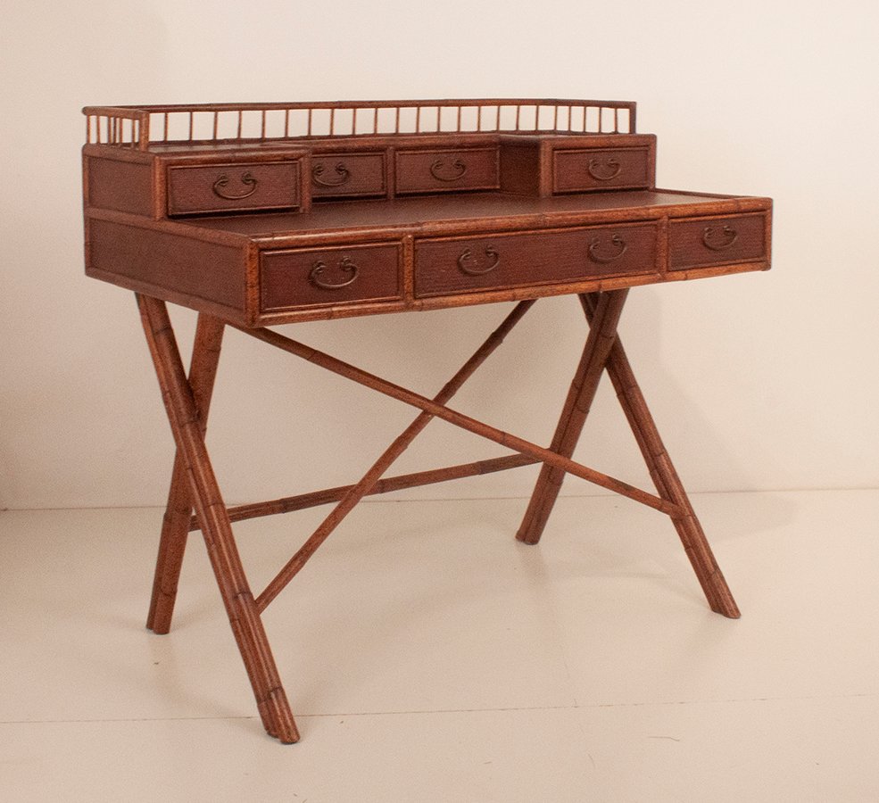 Colonial Writing Desk in Bamboo, 1970s for sale at Pamono