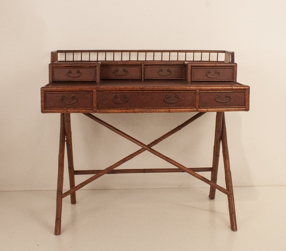 Colonial Writing Desk in Bamboo, 1970s for sale at Pamono