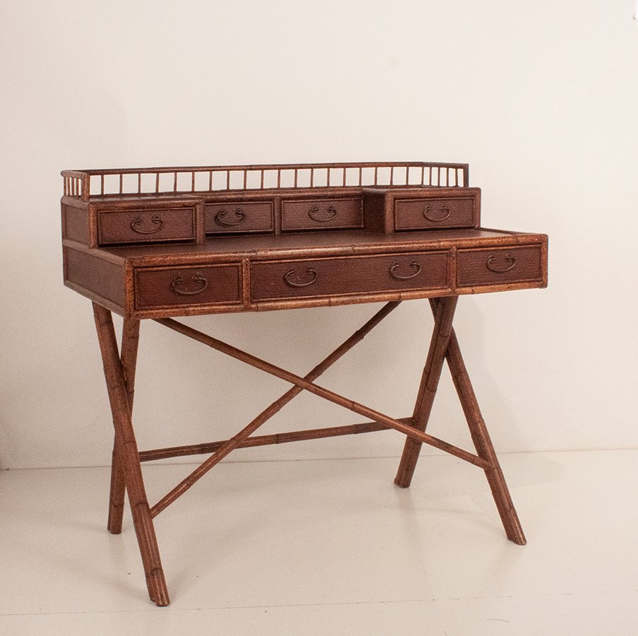 Colonial Writing Desk in Bamboo, 1970s for sale at Pamono