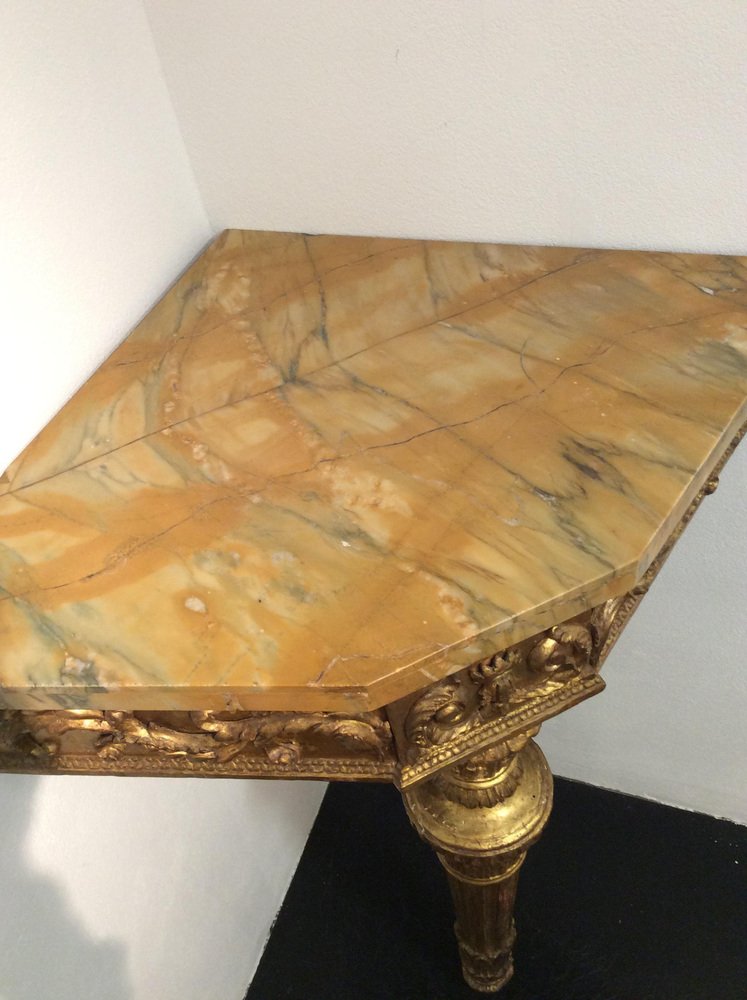 Carved and Gilded Wooden Corner Console Table for sale at Pamono