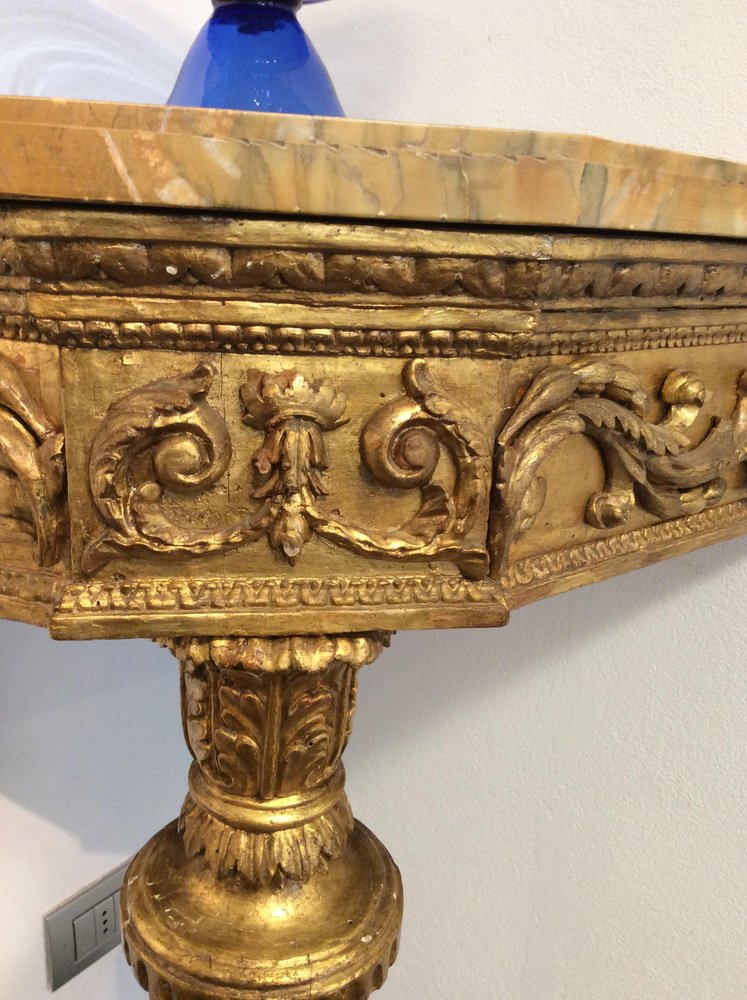 Carved and Gilded Wooden Corner Console Table for sale at Pamono