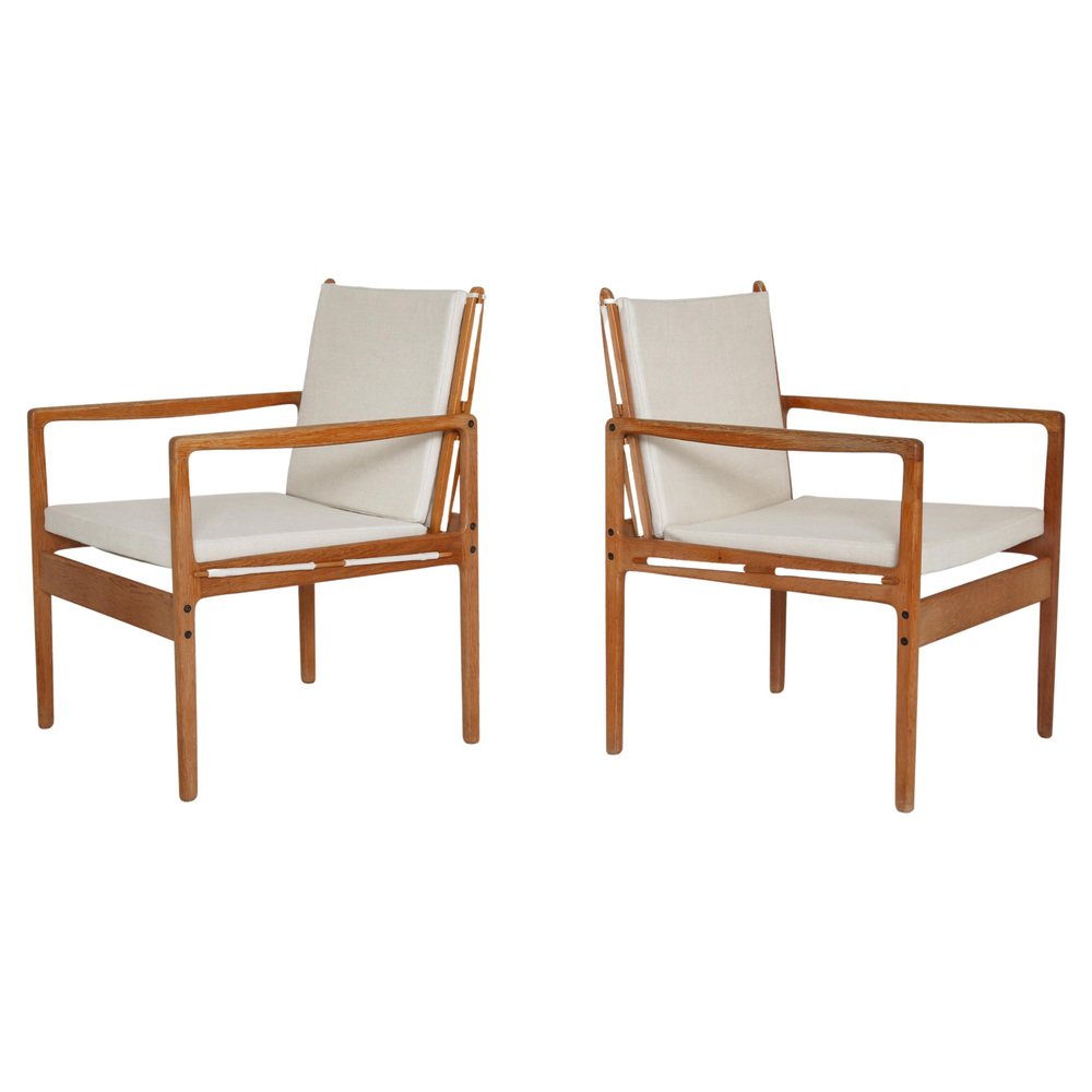 Modern Danish Safari Chairs in Oak & Light Canvas attributed to Ole ...