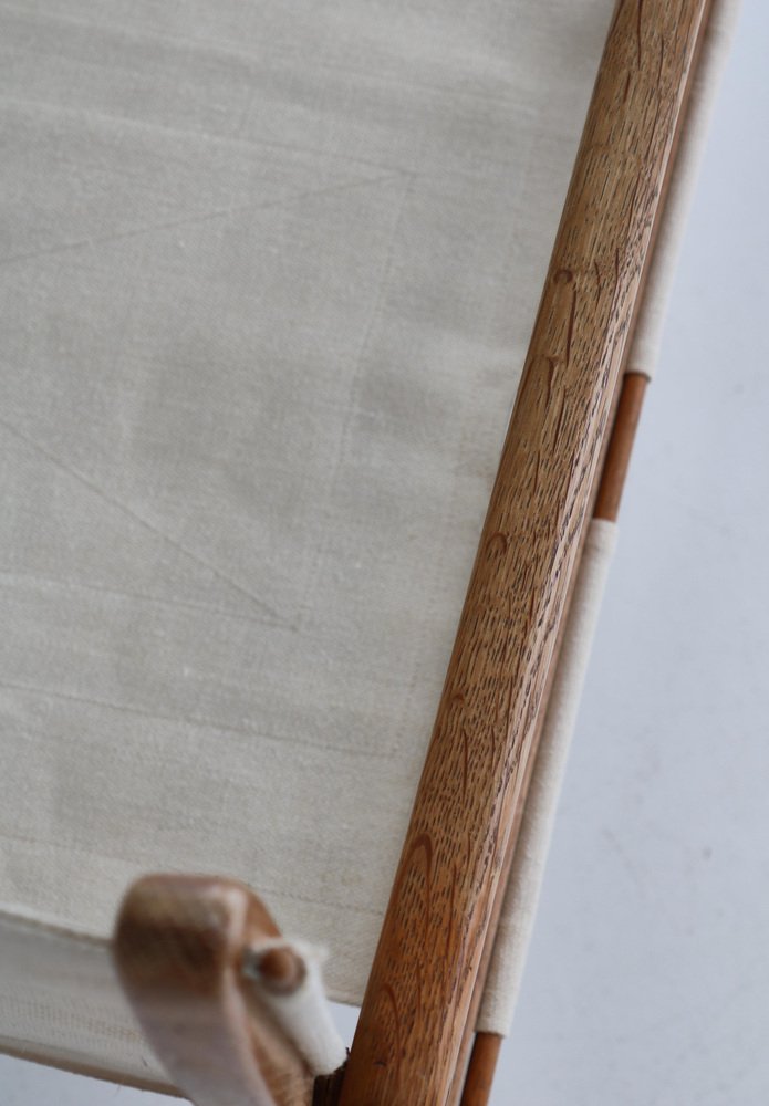 Modern Danish Safari Chairs in Oak & Light Canvas attributed to Ole ...