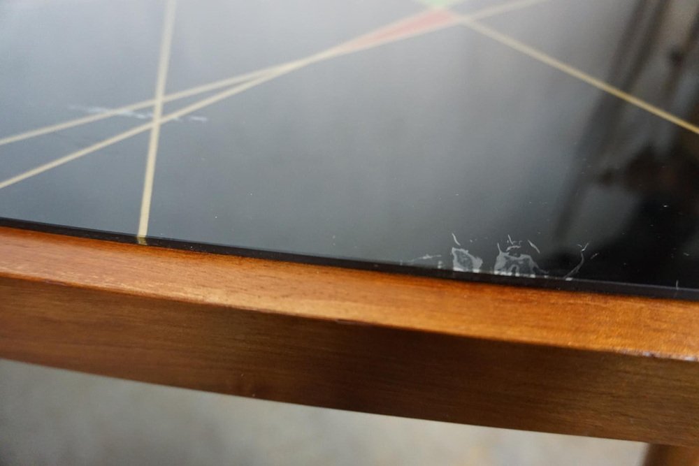 Mid-Century Coffee Table with Atomic Glass Top, 1950s for sale at Pamono