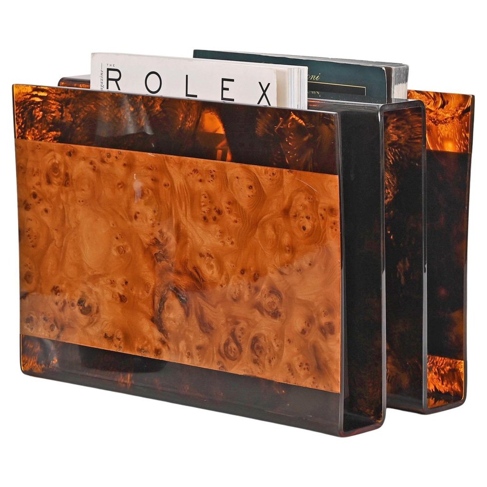 Mid-Century Faux Tortoiseshell Magazine Rack in Acrylic glass and Briar ...