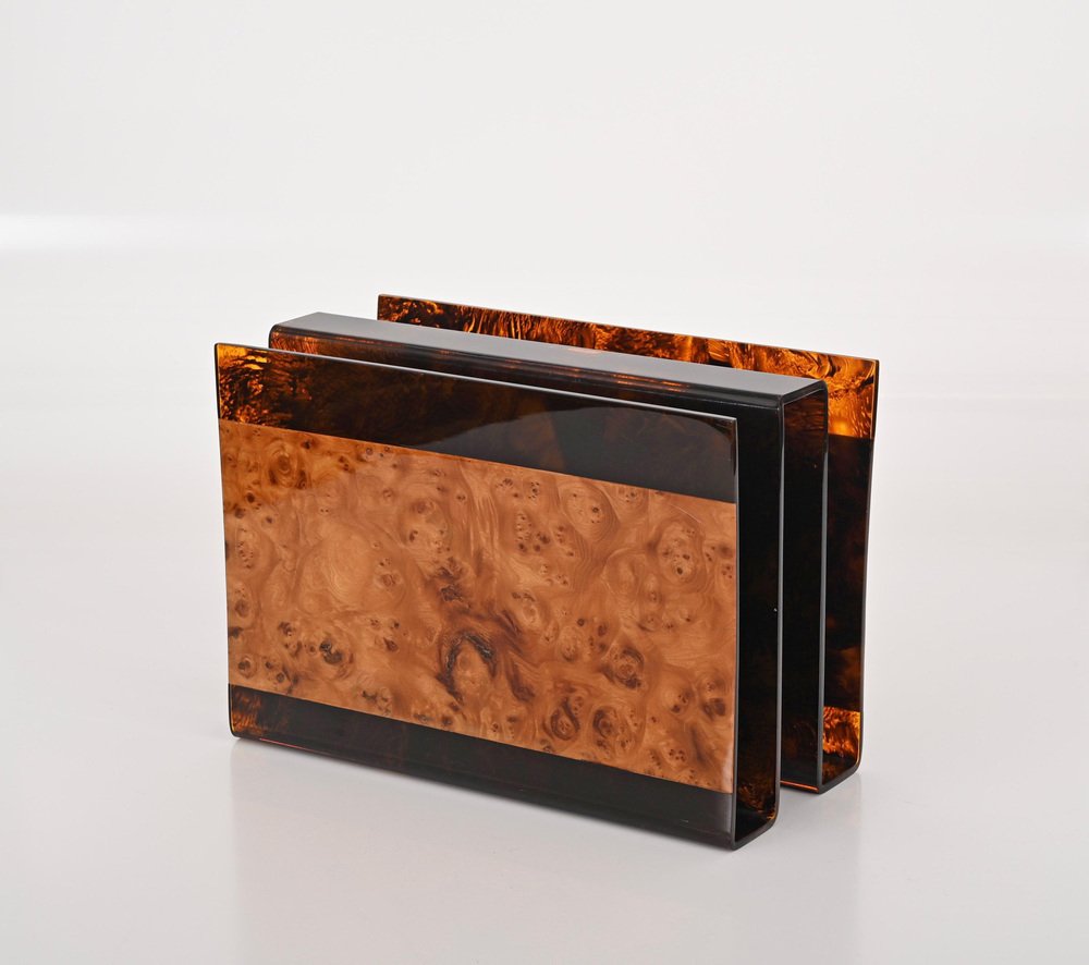Mid-Century Faux Tortoiseshell Magazine Rack in Acrylic glass and Briar ...