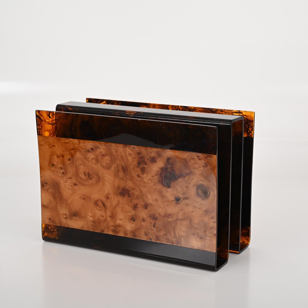 Mid-Century Faux Tortoiseshell Magazine Rack in Acrylic glass and Briar ...