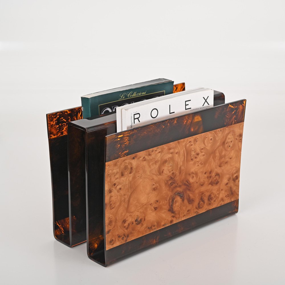 Mid-Century Faux Tortoiseshell Magazine Rack in Acrylic glass and Briar ...