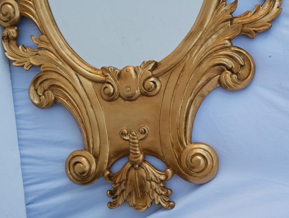 Italian Gilt Rococo Mirror Carved Frame Oval Glass for sale at Pamono