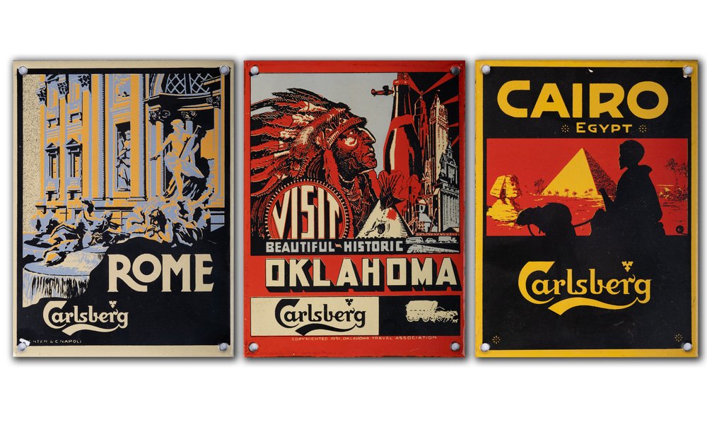 Danish Enamel Signs by Carlsberg, 1950s, Set of 3 for sale at Pamono