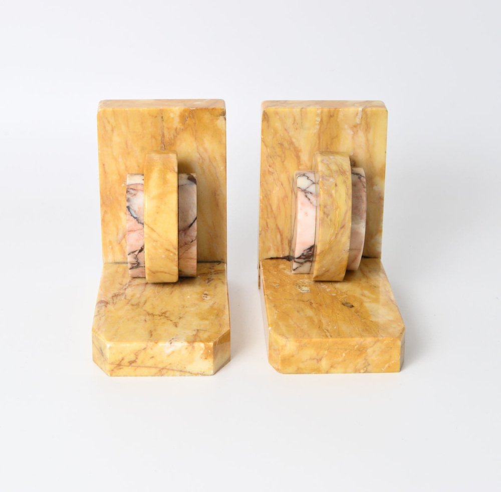 Art Deco Yellow Marble Bookends, 1930s, Set of 2 for sale at Pamono