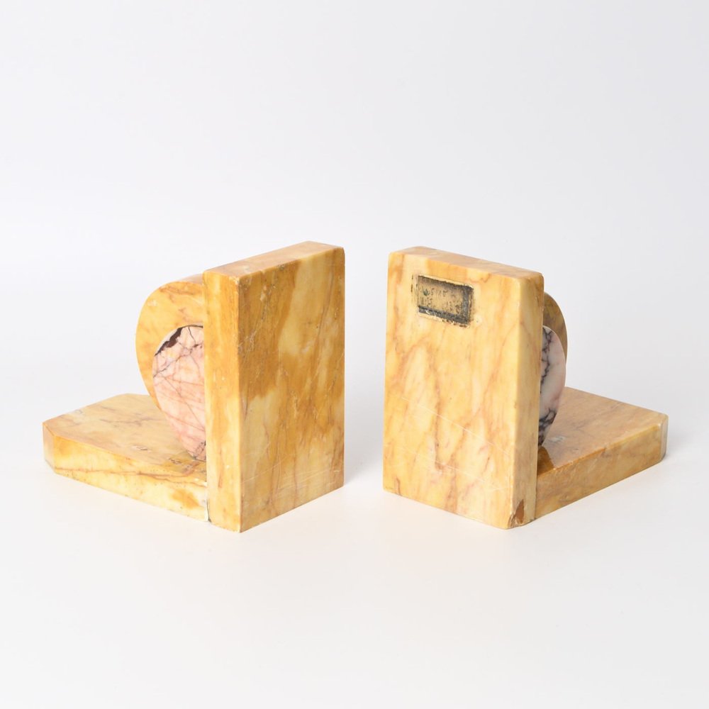 Art Deco Yellow Marble Bookends, 1930s, Set of 2 for sale at Pamono