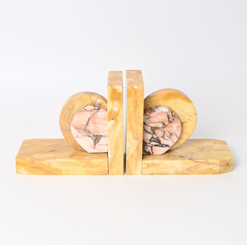 Art Deco Yellow Marble Bookends, 1930s, Set of 2 for sale at Pamono