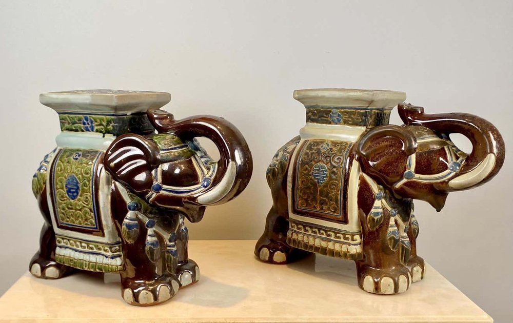 Glazed Ceramic Elephants, 1960, Set of 2 for sale at Pamono
