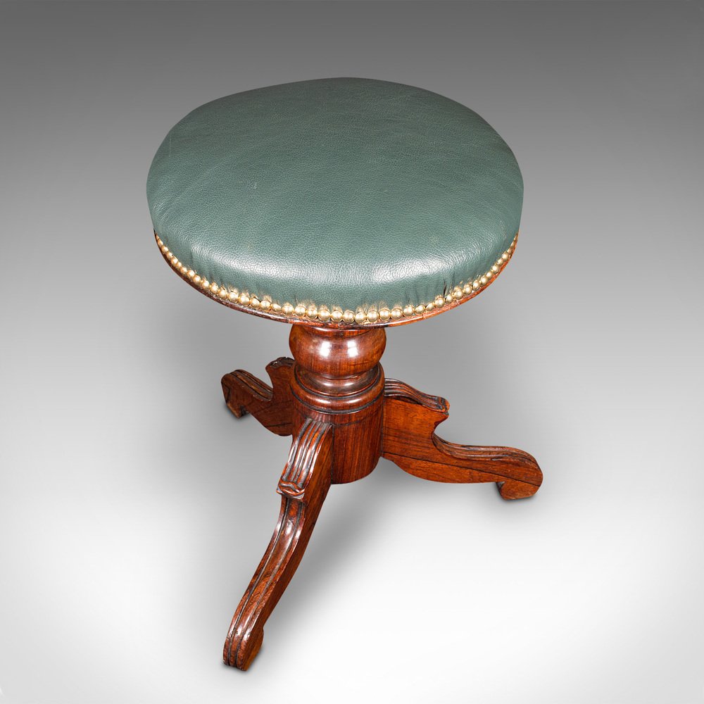 Antique English Victorian Leather Piano Stool, 1850s for sale at Pamono