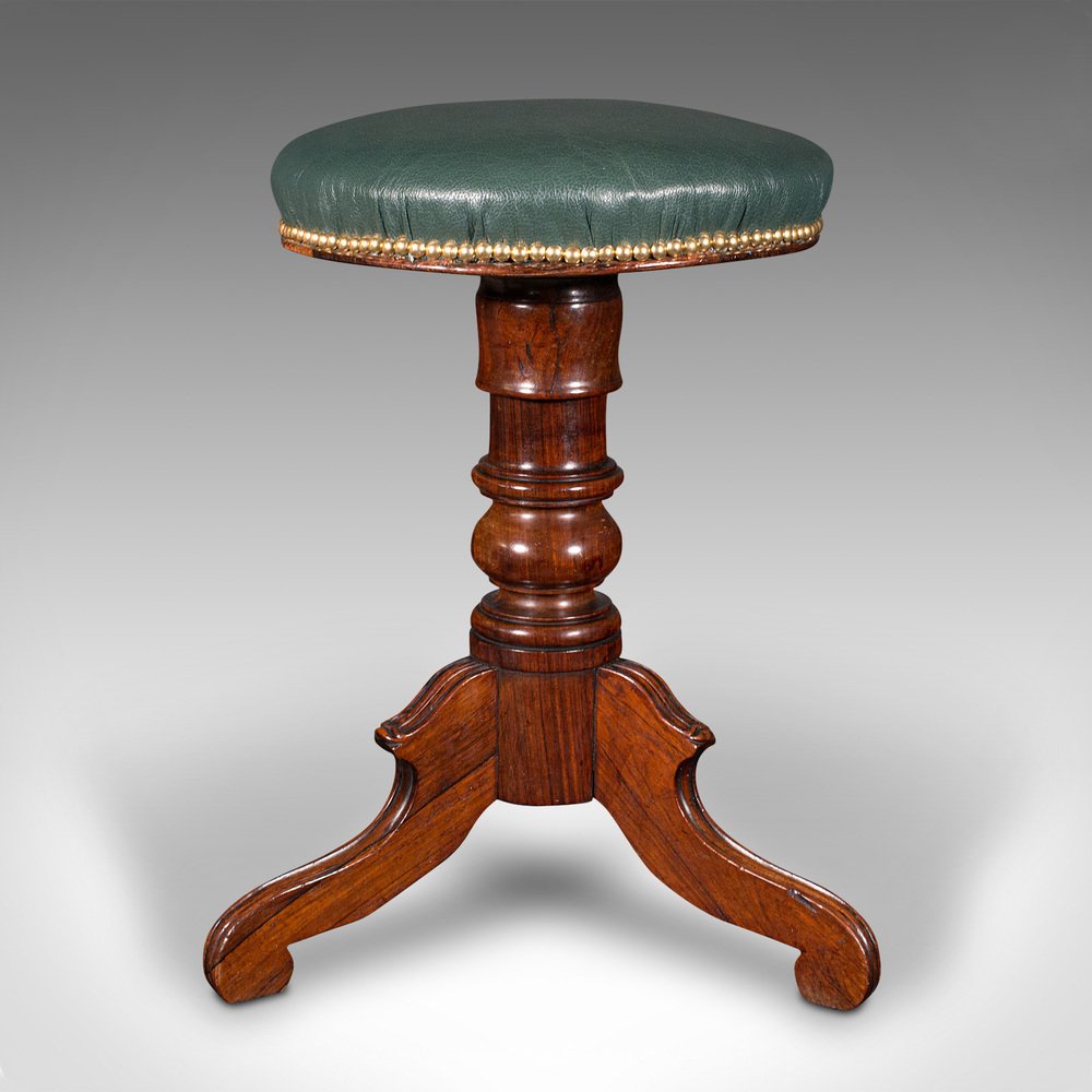 Antique English Victorian Leather Piano Stool, 1850s for sale at Pamono