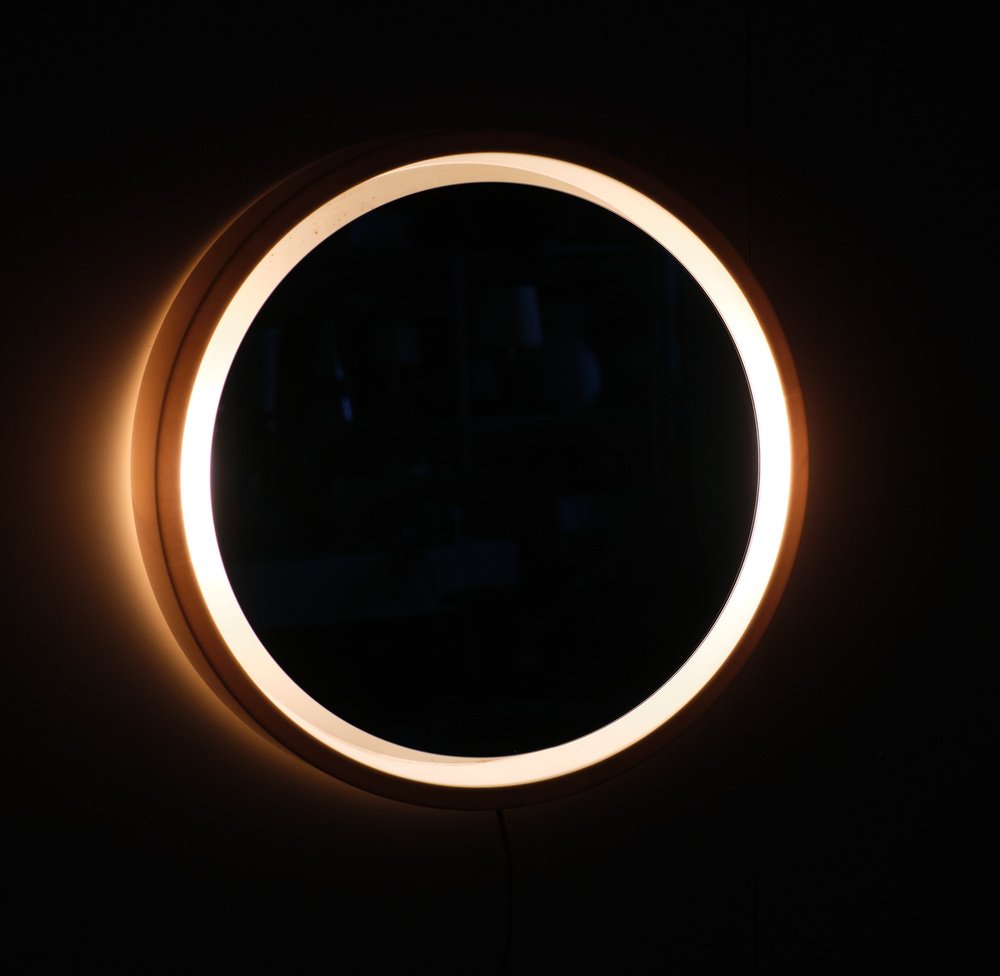 Space Ace Round Back Lit Mirror, France, 1975 for sale at Pamono