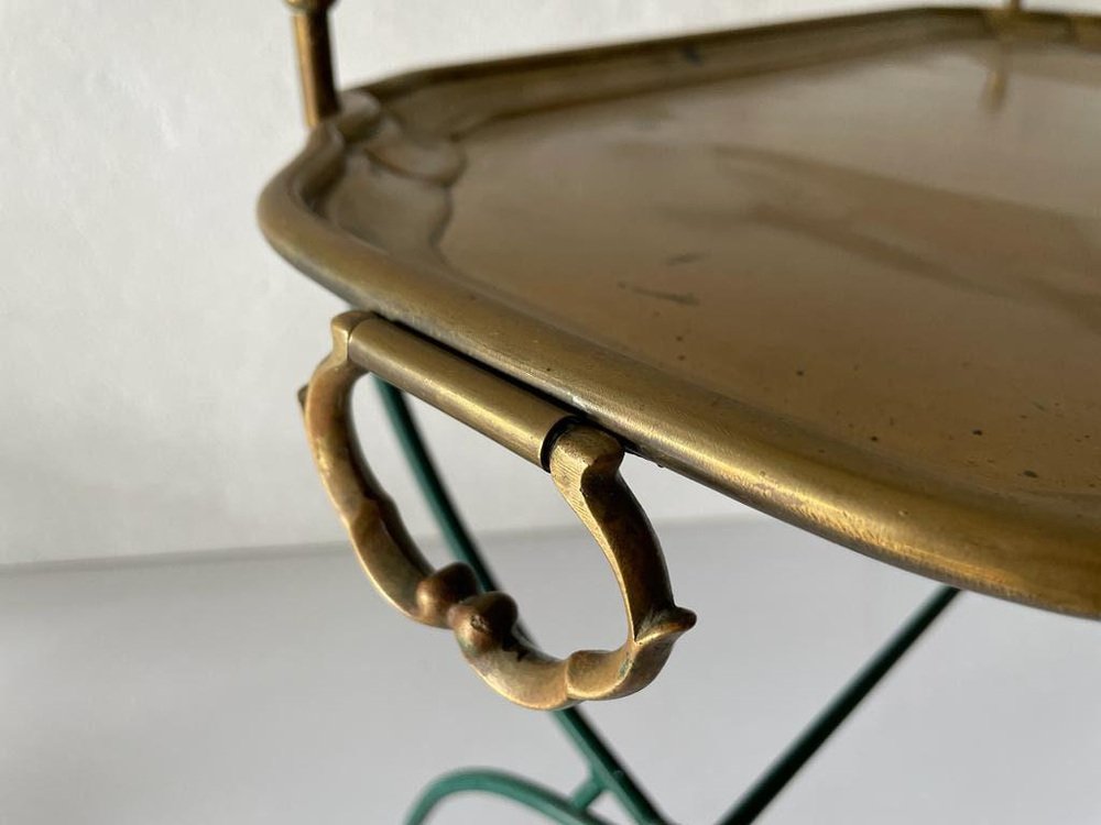 Mid-Century French Green Folding Body Table with Brass Tray, 1950s for ...